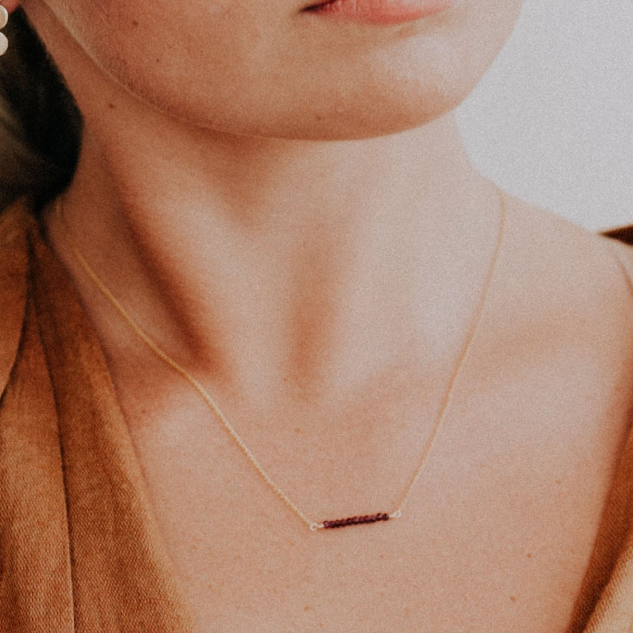 Tiny Garnet Ellipsis Layering Necklace